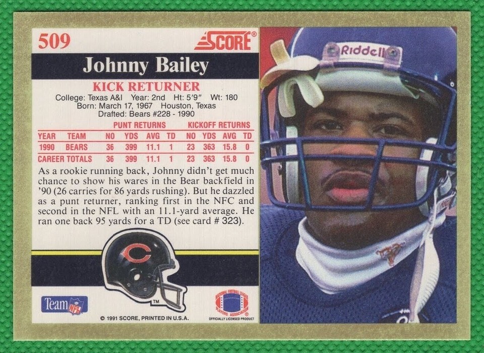Johnny Bailey - 1991 Score #509 - Chicago Bears Football Card | eBay