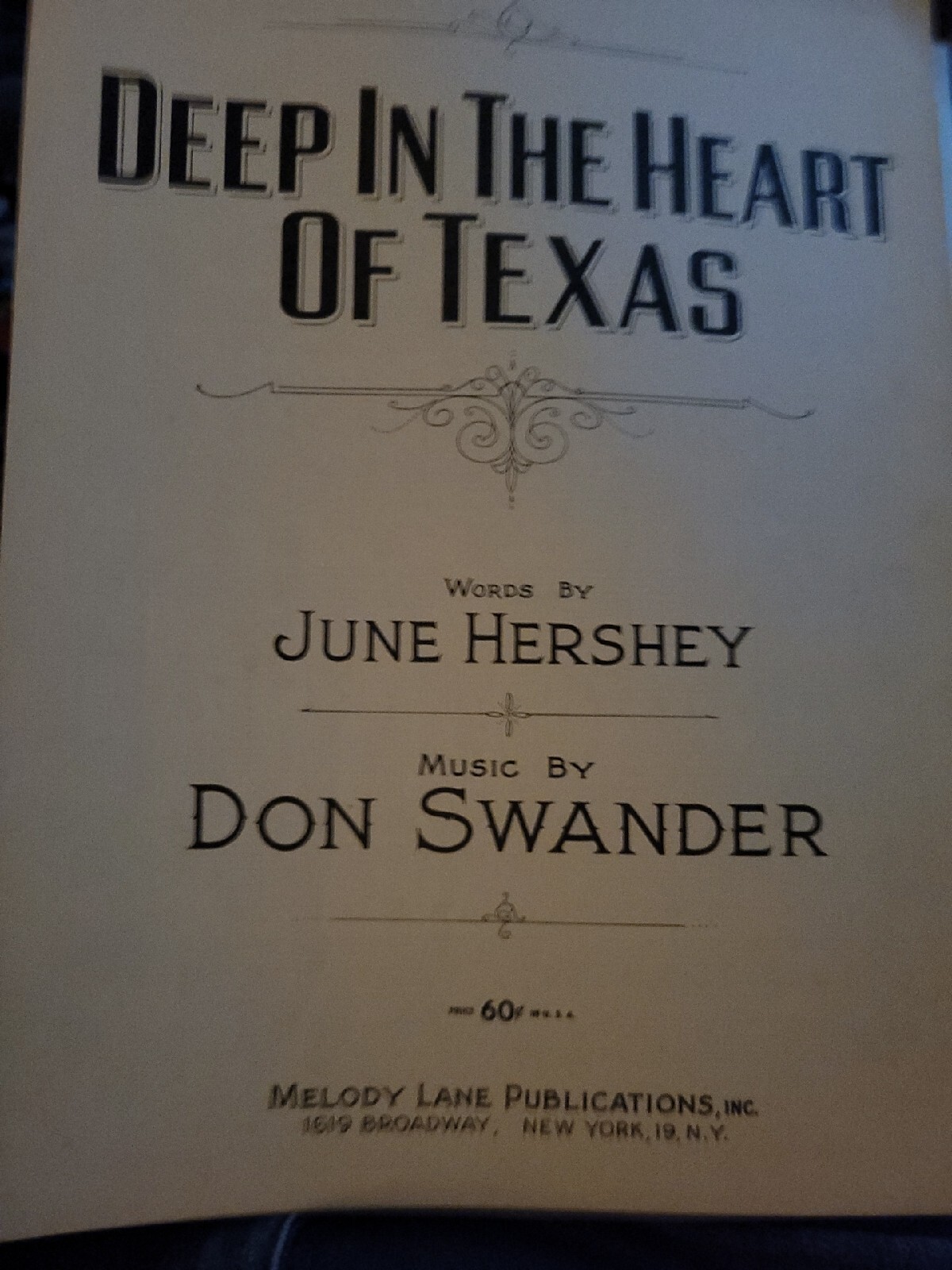 Vintage Sheet Music DEEP IN THE HEART OF TEXAS Don Swander June Hershey ...