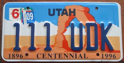 2009 UTAH CENTENNIAL ARCH LICENSE PLATE # 111 UDK TRIPLE 111 | eBay