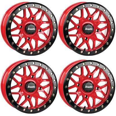 4 ATV/UTV Wheels Set 15in DragonFire Racing Typhon Beadlock Red 4/137 ...