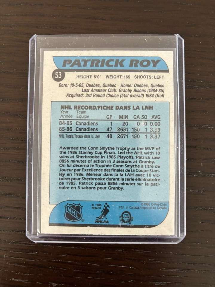 1986-87 O-Pee-Chee OPC # 53 PATRICK ROY RC Montreal Canadiens Poor ...