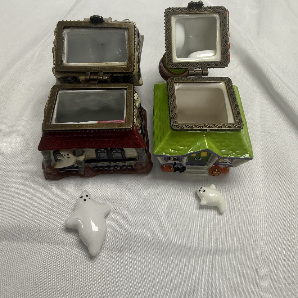 Porcelain Hinged Halloween Haunted House Trinket Boxes with Ghosts | eBay