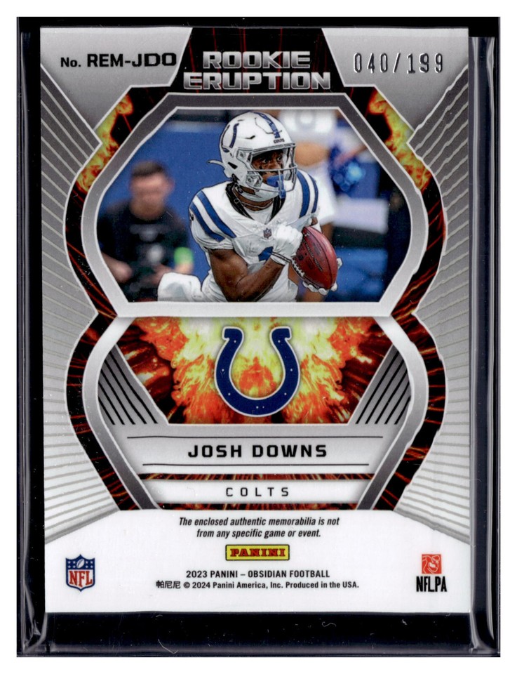 2023 Panini Obsidian Josh Downs RC Jersey /199 Rookie Eruption Colts | eBay