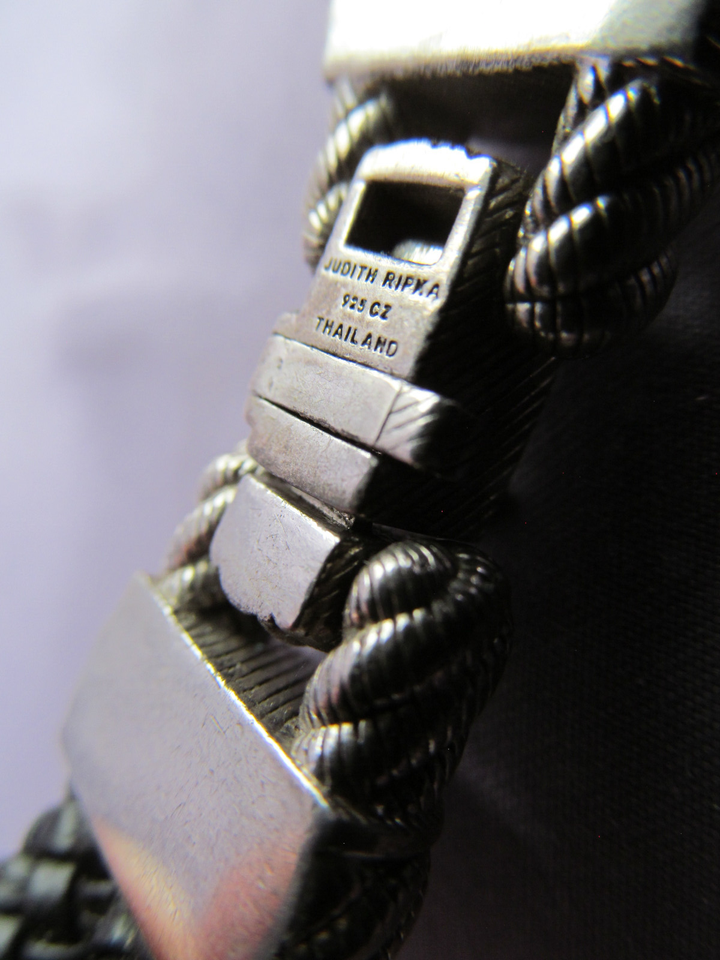 Judith Ripka Sterling WIDE BRAIDED LEATHER DOUBLE STRAND CZ Bracelet 8 ...