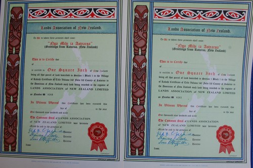 2 Vintage New Zealand Land Certificates, Souvenir 1Square Inch Land ...
