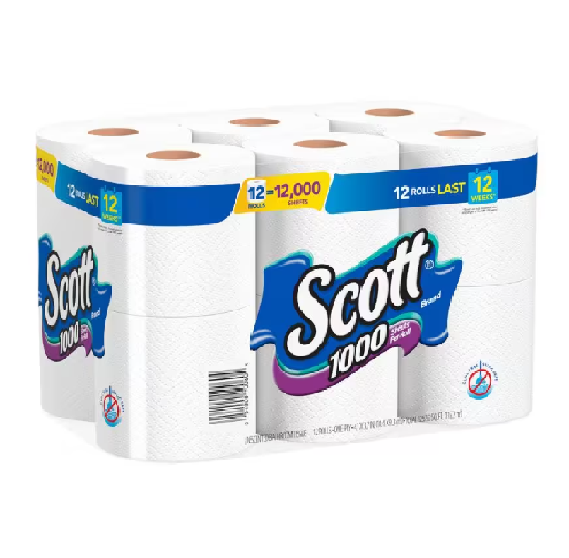 Scott 1000 Bath Tissue, 1,000 Sheets Per Roll, Case Of 12 Rolls ...