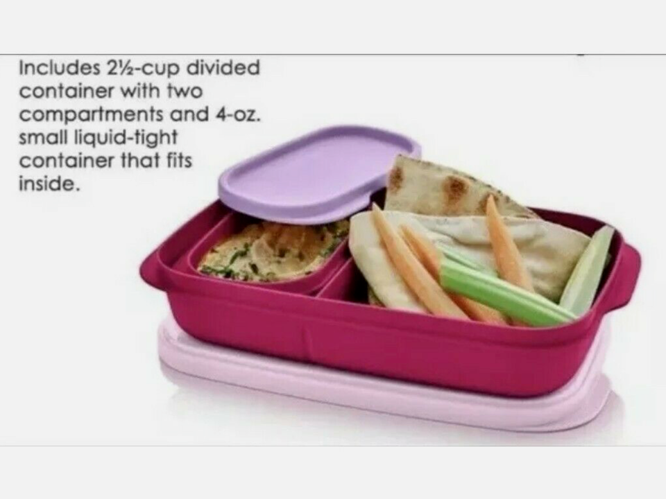 NEW Tupperware divided slim lunch container with sm insert pink purple ...
