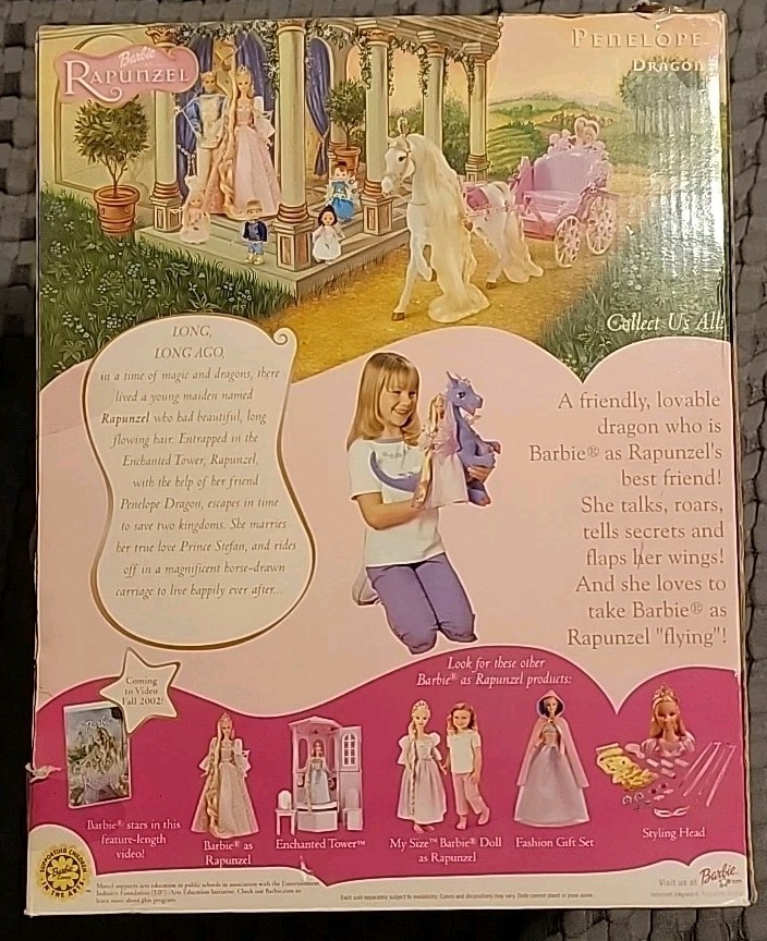 NEW Barbie As Rapunzel Penelope Dragon Plush w/Locket & Original Box ...