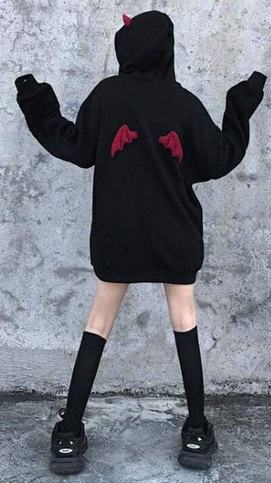 Women's Red Devil Wings Hoodie Sweatshirt Long Sleeve Pullover Hood Top ...
