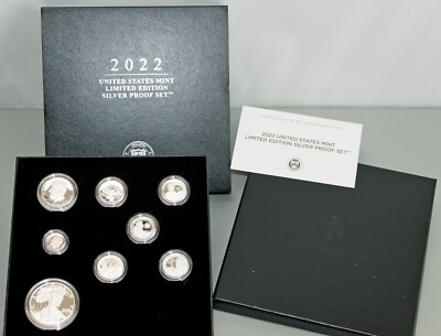 2022 S United States Mint Silver Limited Edition 8 Coin Proof Set w ...