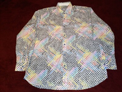 Brandolini Monogram Long Sleeve Button Up XL Shirt Colorful Embroidered ...