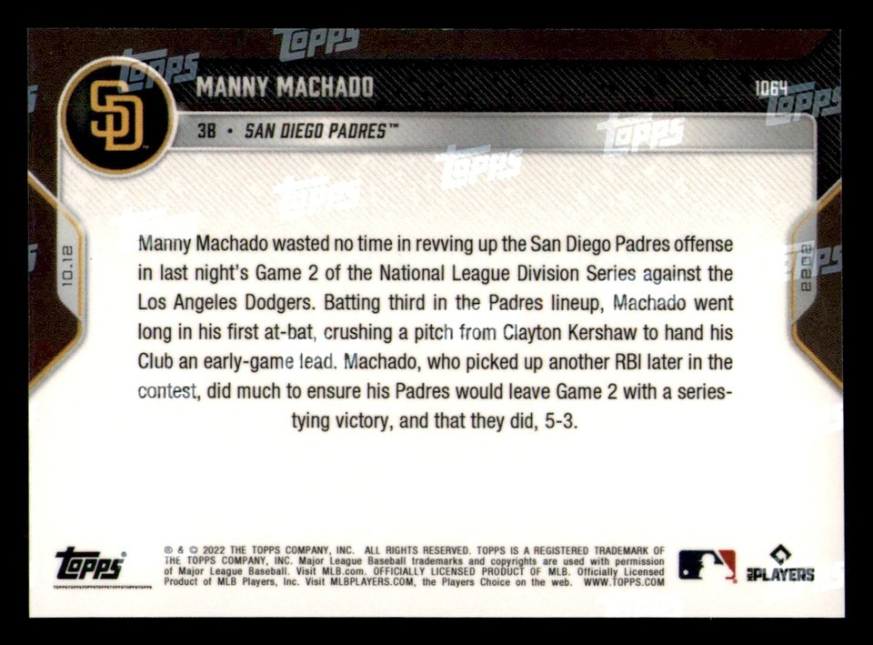 2022 Topps Now Purple Parallel #1064 Manny Machado Padres 23/25 | eBay