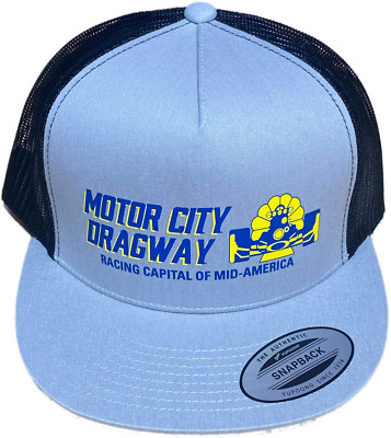MOTOR CITY DRAGWAY RACING CAPITAL OF MID-AMERICA GRAY/BLACK TRUCKER HAT ...