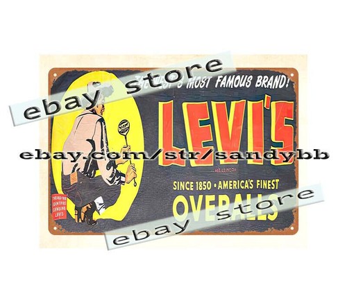 WESTERN WEAR cowboy overalls DENIM BLUE JEANS metal tin sign retro wall ...