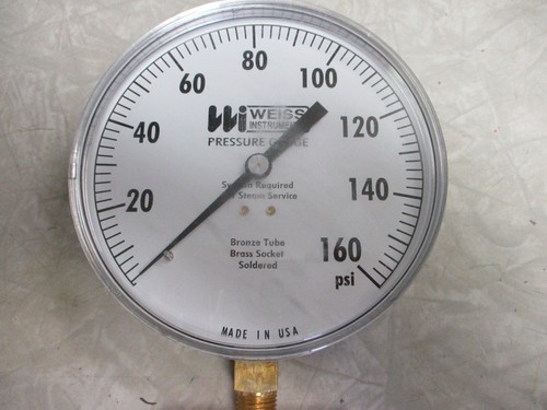 WEISS INSTRUMENTS 0-160 PSI Pressure Gauge, 5" Face, 1/4" NPT Brass ...