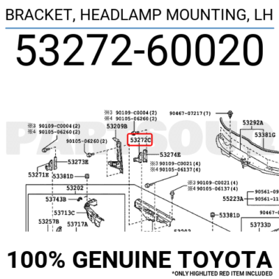5327260020 Genuine Toyota BRACKET, HEADLAMP MOUNTING, LH 53272-60020 | eBay