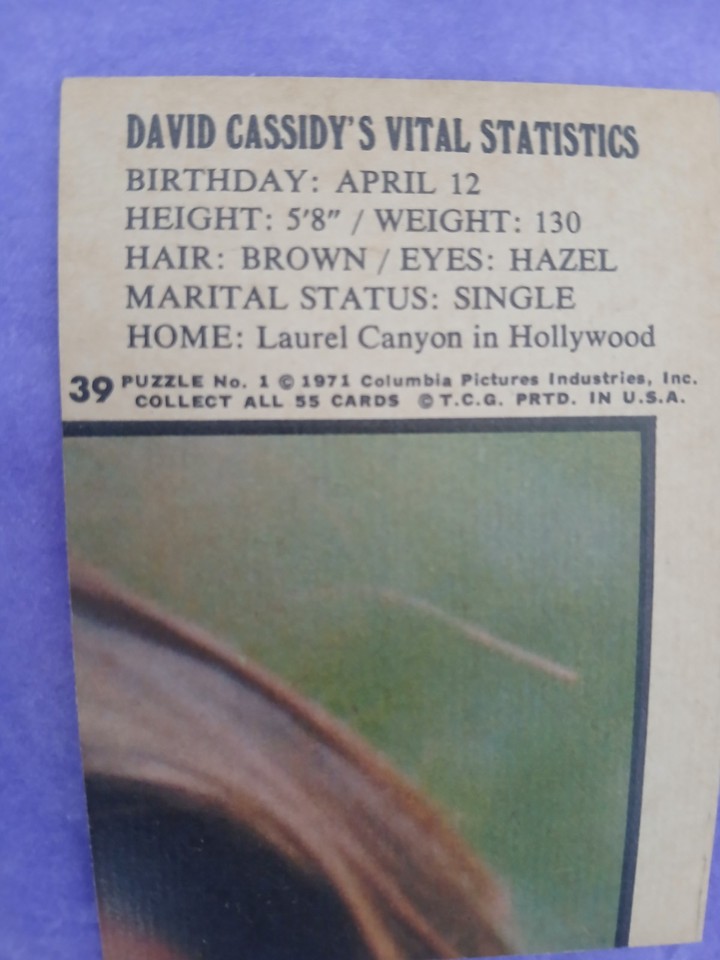 1971 PARTRIDGE FAMILY TRADING CARDS -95 CARDS- VERY GOOD TO EXCELLENT ...