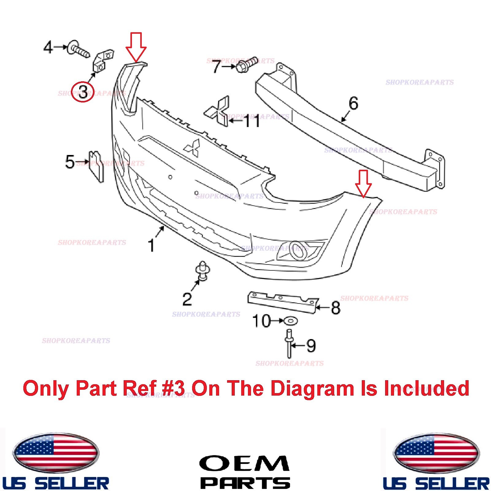 Mitsubishi+6400D316+OEM+Front+Bumper+Side+Retainer+Right+Mirage for ...