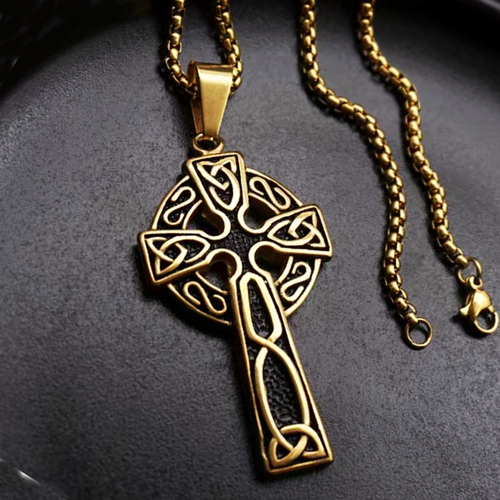 Gold Triquetra Trinity Knot Irish Celtic Cross Pendant Necklace Box ...