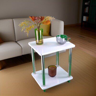 Small 2 Tier White Gloss Finish Side Table with Shelf Bedroom Coffee ...