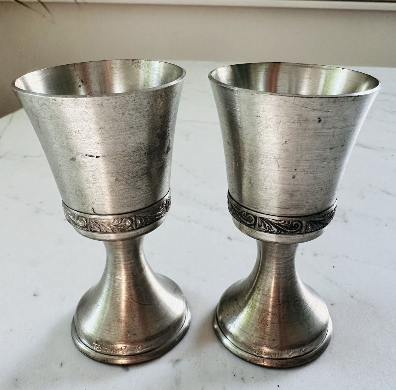 H Tinn 2 K Tinn Set Of 2 Footed Cordial Glasses Vintage Shot Glass ...