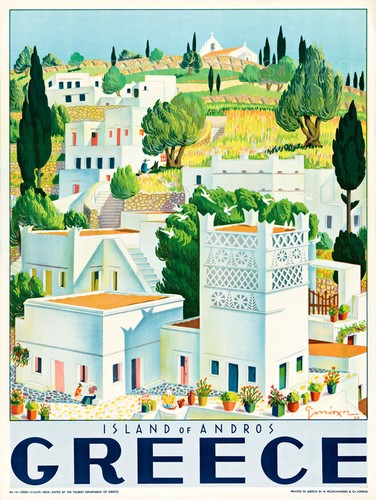 Greece Andros Vintage Travel Athens Advertising Poster Giclee Canvas ...