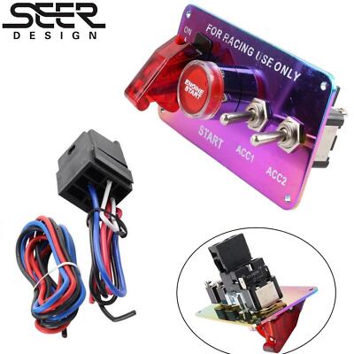 4in1 Ignition Switch Panel Engine Red Start Push Button Toggle LED12V ...
