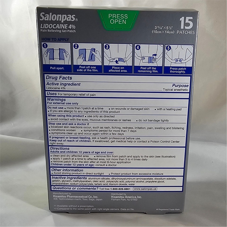 SALONPAS 4% PAIN RELIEVING GEL-PATCH, 15 GEL PATCHES 680175985588| eBay