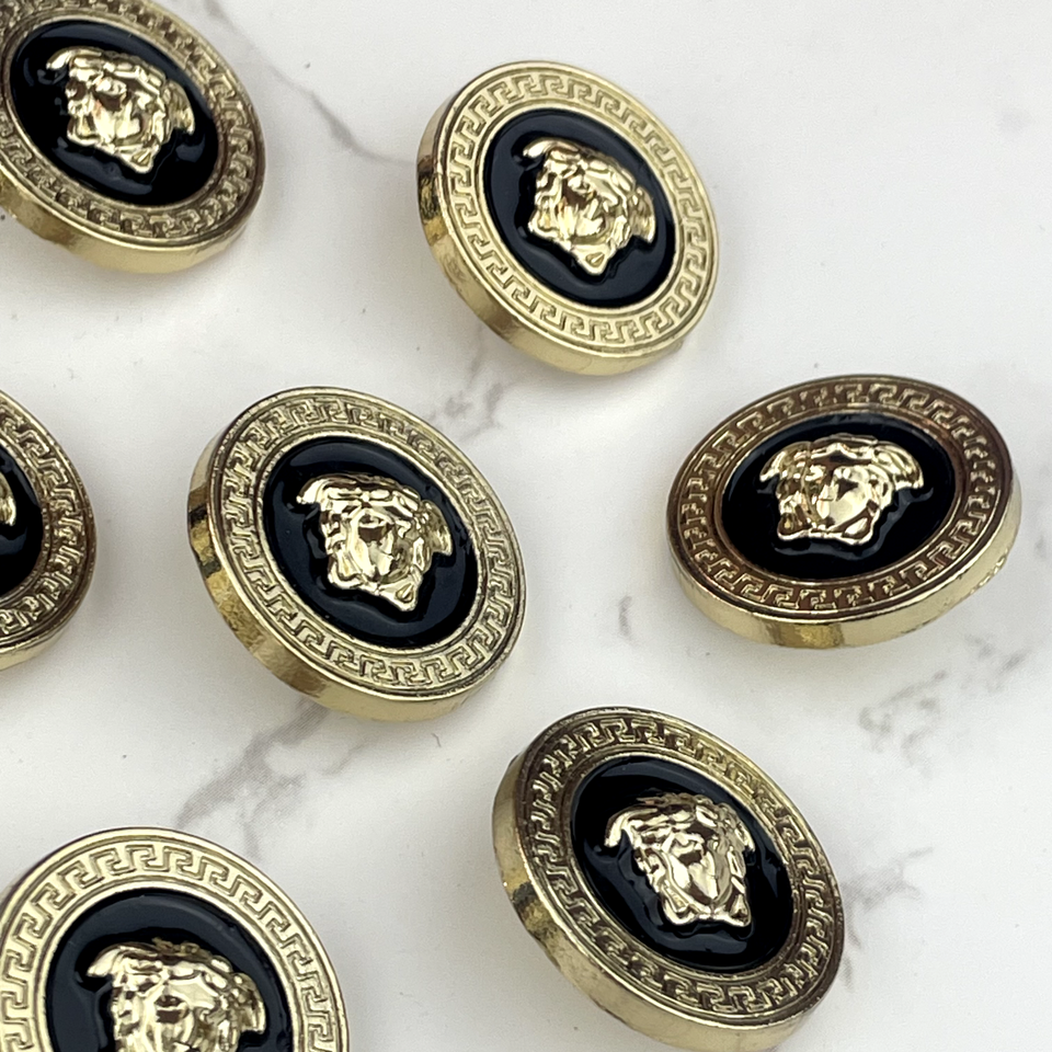 10 VERSACE BUTTONS MEDUSA LOGO GOLD BLACK METAL 22MM VINTAGE | eBay