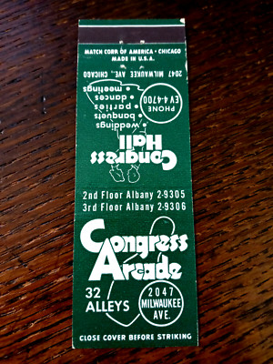 Vintage Matchbook: Bowling, Congress Arcade & Hall, Chicago, IL | eBay