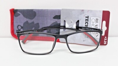 FG Readers Choice TECH Black/Red Reading Glasses w Case BECK BL 55/17 ...