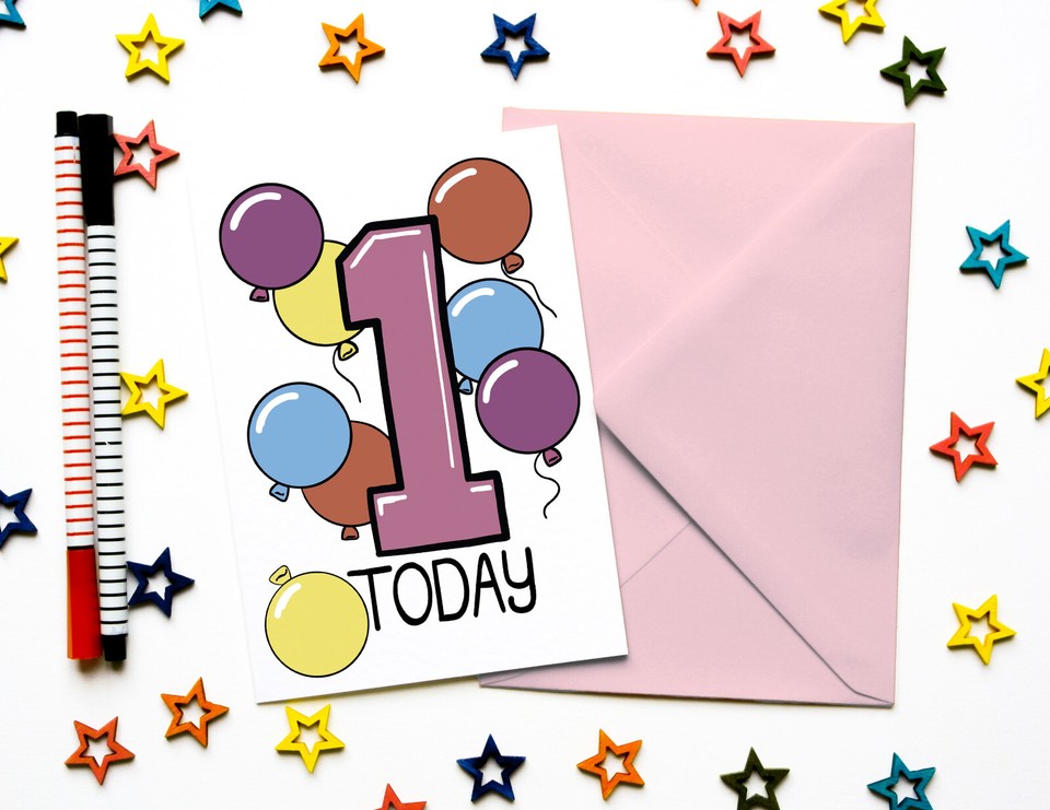 One Today Birthday Card Pink 1st Happy Birthday Card for One year old ...