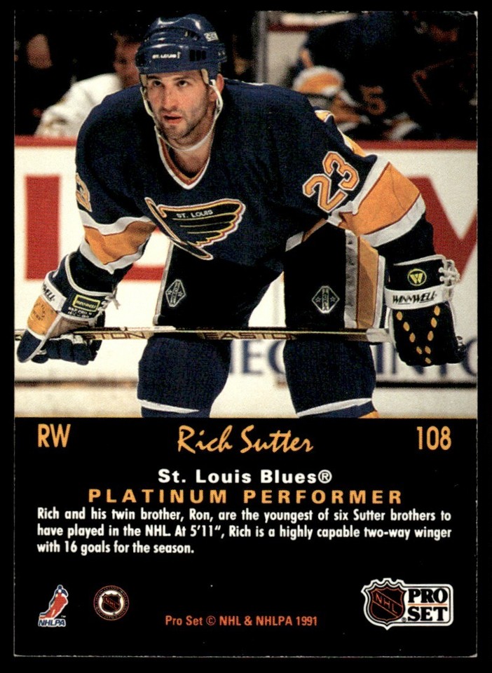 1991-92 Pro Set Platinum #108 Rich Sutter St. Louis Blues | eBay