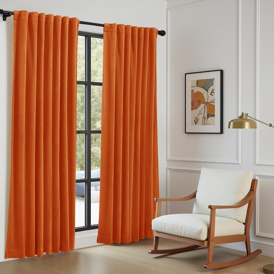 Blackout Velvet Curtains 84 Inches Long, 2 Panels Burnt Orange Velvet ...