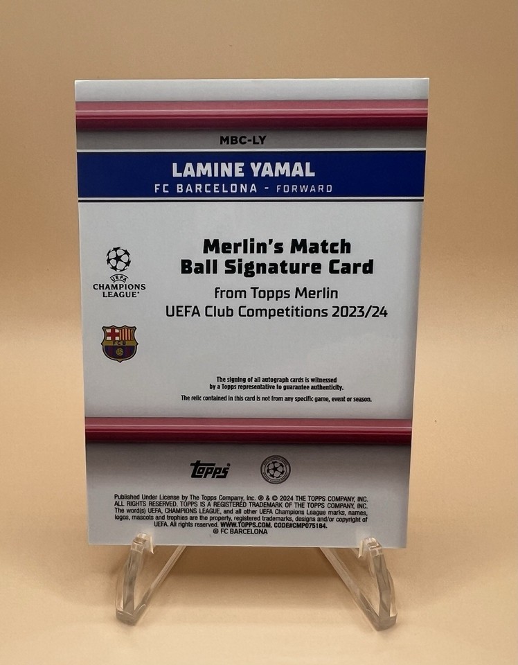 Lamine Yamal /25 Matchball Relic Auto Orange Ref. Topps Chrome Merlin ...