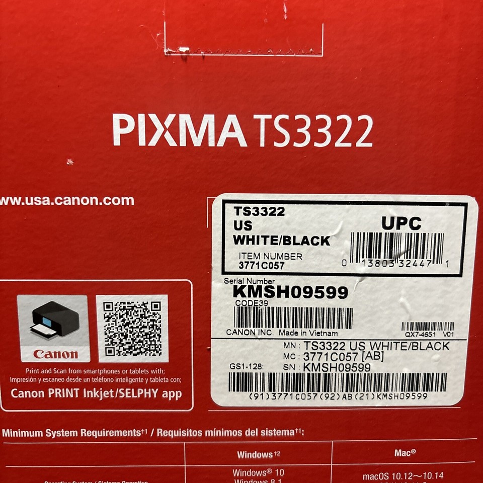 Canon Pixma TS3322 Wireless Inkjet All-In-One Printer 13803324471| eBay