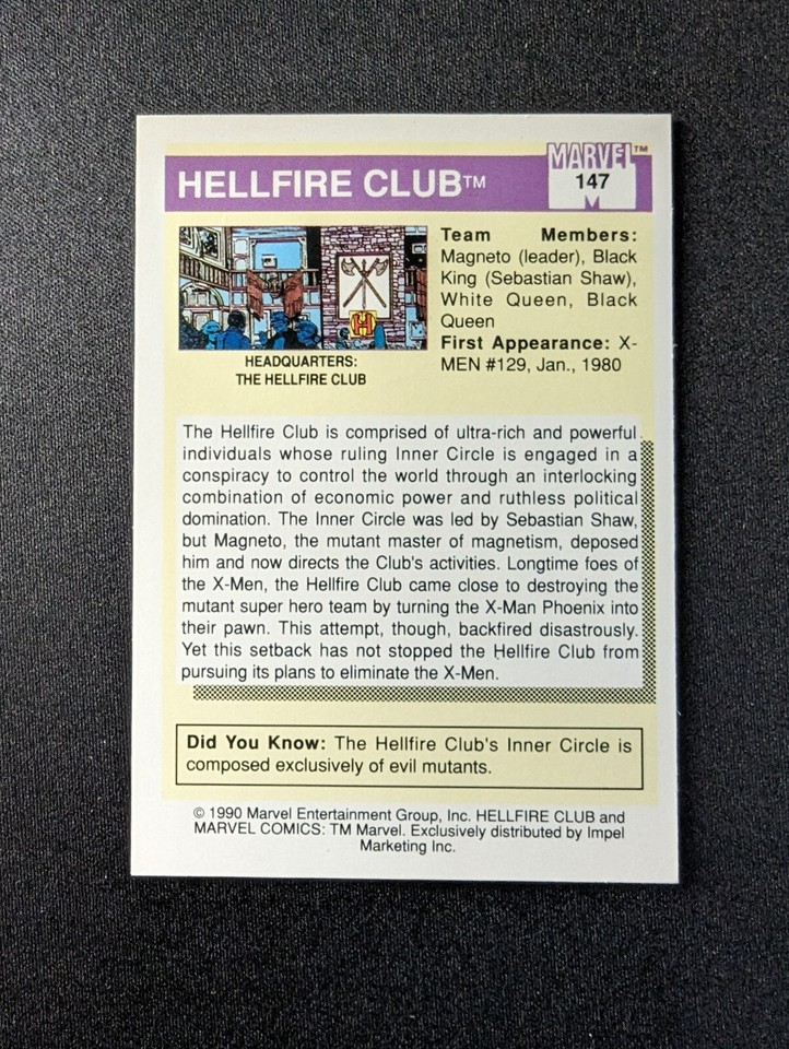 HELLFIRE CLUB #147 1990 Impel Marvel Universe I Team Pictures | eBay