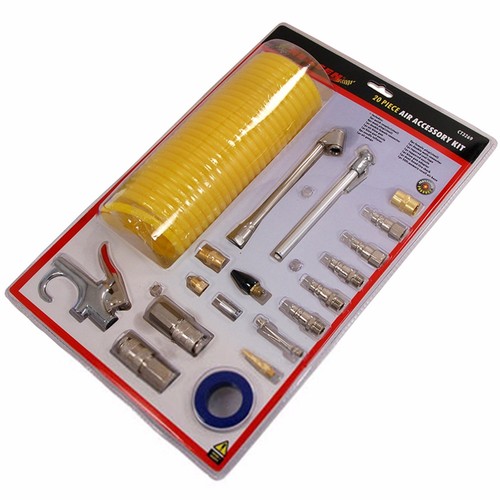 20pc Air Tool Connection Accessories Kit Blow Gun Coil Hose Tyre ...
