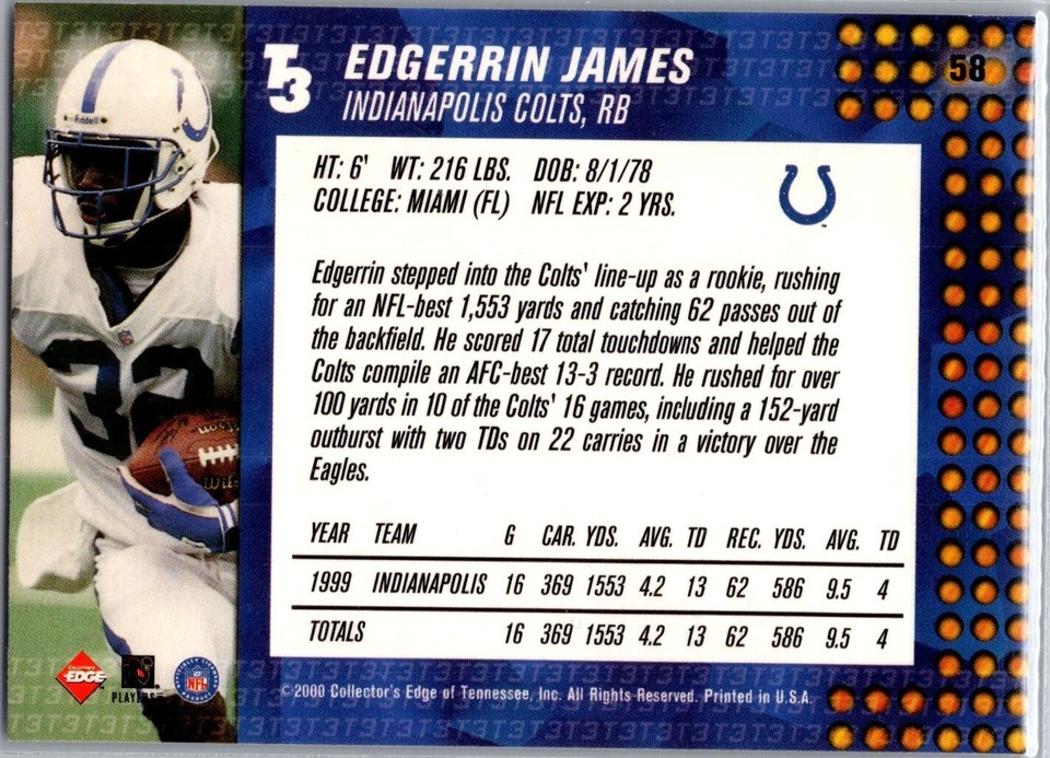 2000 Collector's Edge T3 - Retail #58 Edgerrin James- Colts | eBay