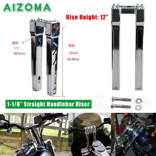 1-1/8″ MX Style Handlebar 12" Riser Top Clamp Straight For Harley Dyna ...