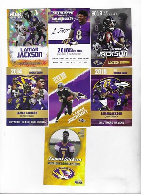 (7) DIFFENT LAMAR JACKSON BALTIMORE RAVENS RC CARDS W/ AUTO EXPRESS ...
