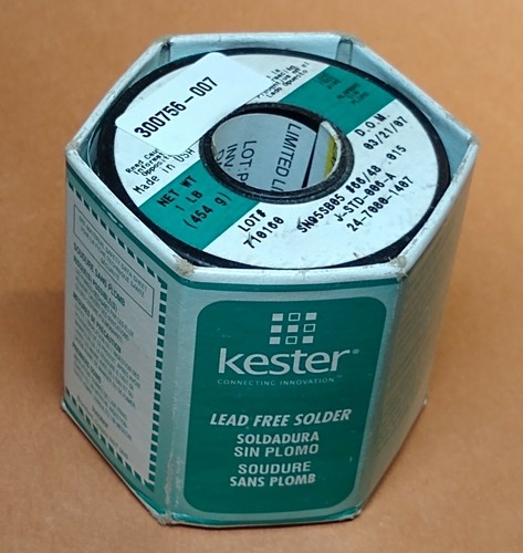 NOS KESTER Electronic Solder SN95SB05 .015" Dia #66/285 Rosin Flux 1-lb ...