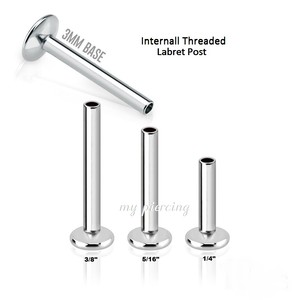 1pc. 16G 3mm Base Internally Threaded Replacement Labret Post 5mm to ...
