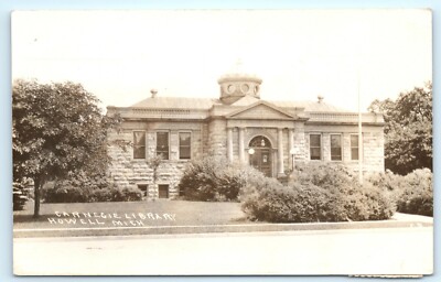 POSTCARD RPPC Carnegie Library Howell Michigan Stone Building Posted | eBay
