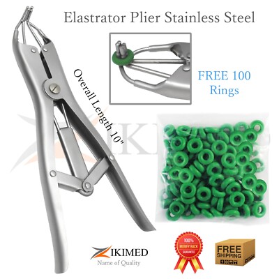 Elastrator Castration Pliers Stainless Steel Pliers 10" & 100 Elastic ...