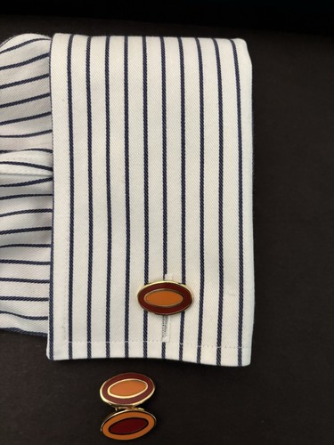 Double-Sided Oval Chain-link Cufflinks Goldtone w/ Red & Orange Enamel ...