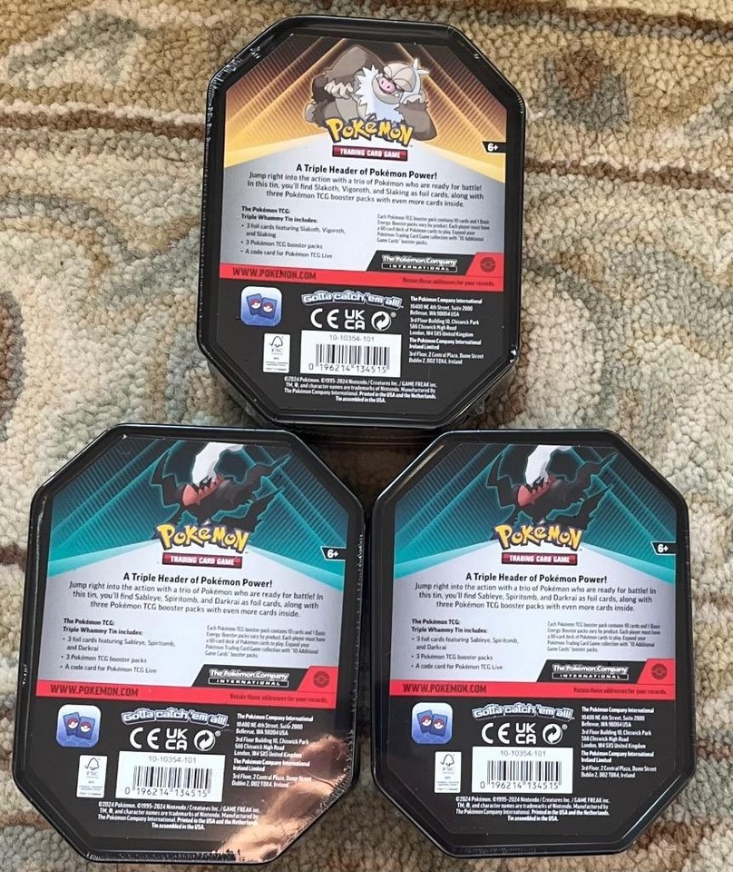 LOT 3 POKEMON TCG TRIPLE WHAMMY TIN SET SLAKING & DARKRAI- FACTORY ...