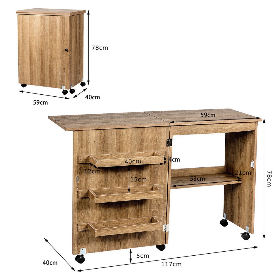 2 IN 1 Folding Sewing Table Rolling Craft Table Desk Workstation Brown ...
