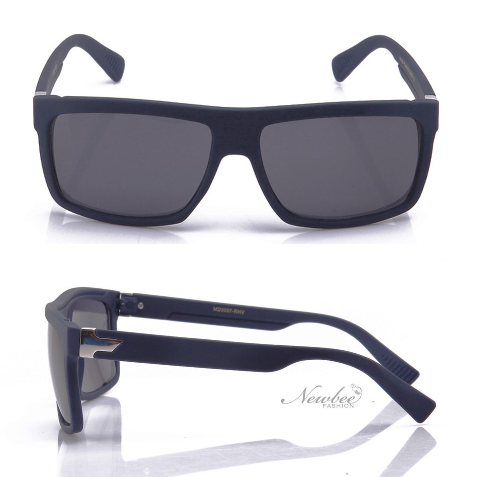Classic Rubber Coated Frame Retangular Lens Sunglasses Matte Feel Black ...