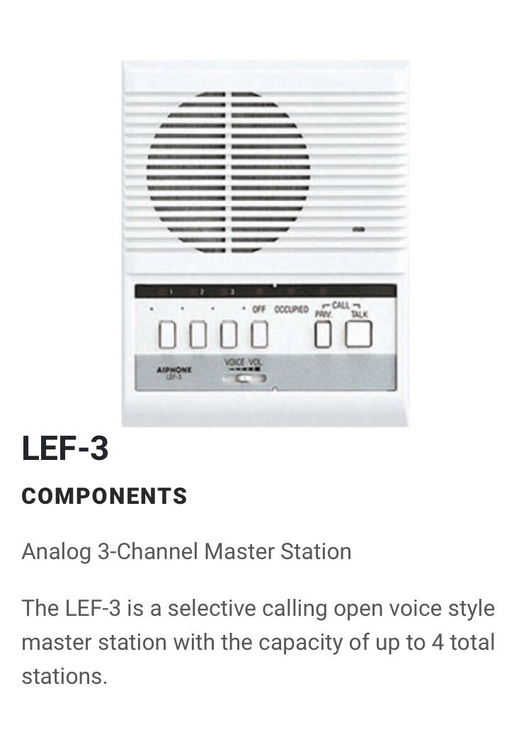 AIPHONE LEF3 3 Call Audio Intercom Master Desk/Wall Mount 3 CALL AUDIO ...